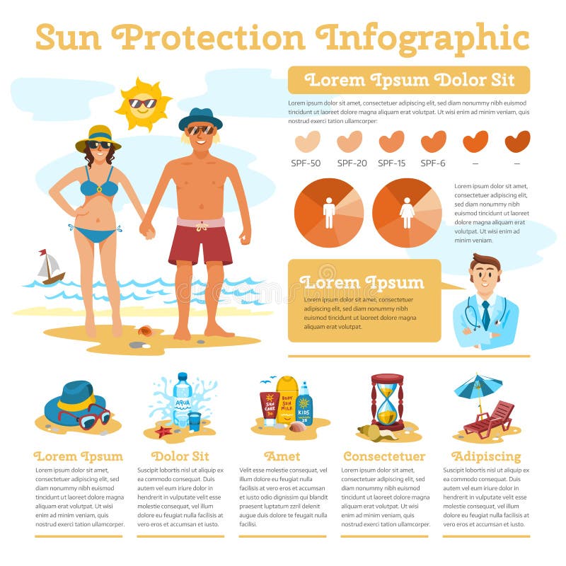 Summer Sun Protection Infographics Sunbuth Elements Vector Illustration ...