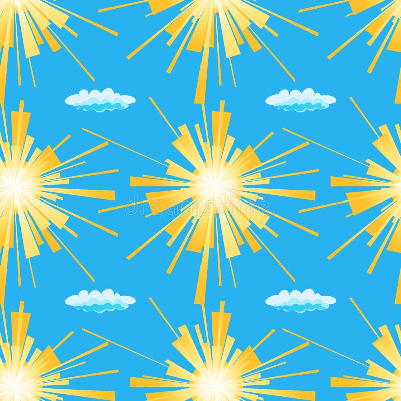 Summer Sun Seamless Pattern. Vector Illustration of Yellow Suns and ...