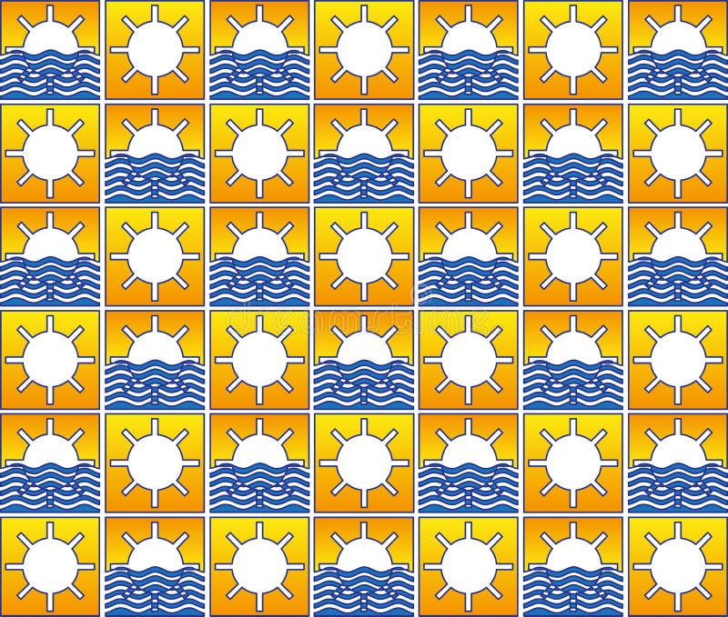 Summer Sun and Waves Pattern Stock Illustration - Illustration of beach ...