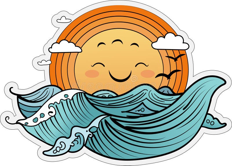Summer Sun and Waves Stickers Design Stock Vector - Illustration of ...
