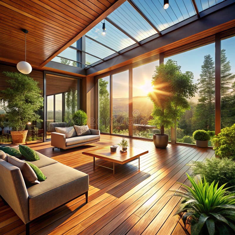 Summer Sunlight and Interior with Deck Stock Illustration ...