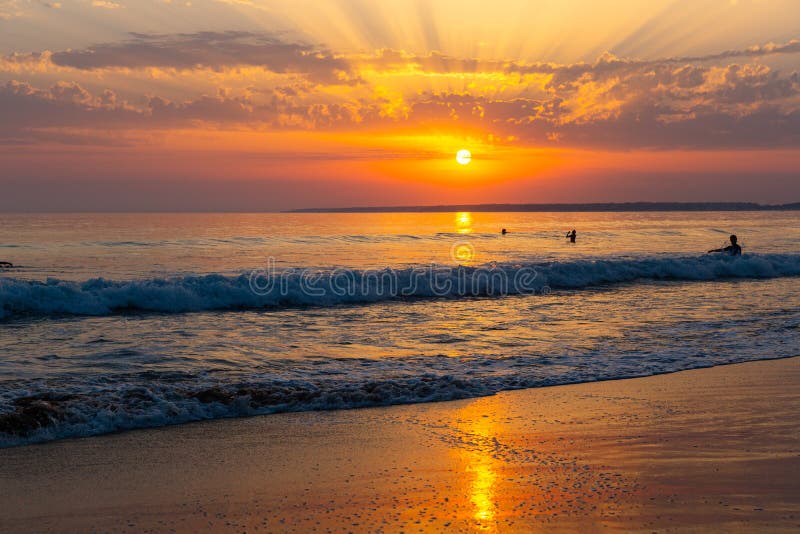 Summer Sunny Ocean Waves and Sunset in Colorful Tones Stock Photo ...