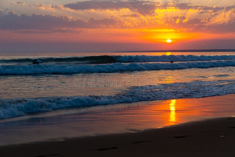 Summer Sunny Ocean Waves and Sunset in Colorful Tones Stock Photo ...