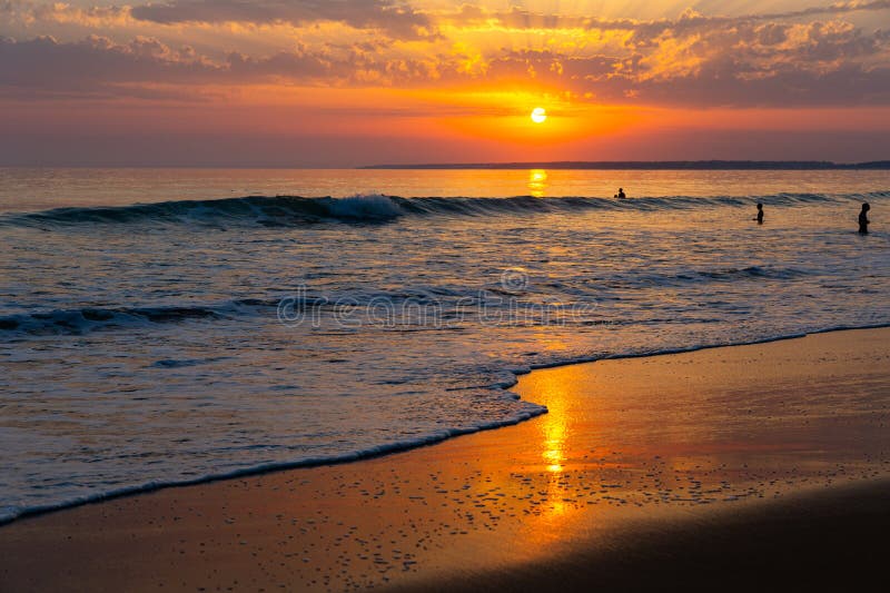 Summer Sunny Ocean Waves and Sunset in Colorful Tones Stock Photo ...