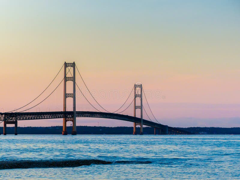 Summer Sunset on the Mackinac Bridge - Michigan Stock Image - Image of ...