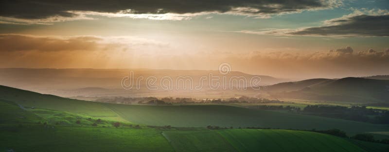 Summer Sunset Over English Countryside Landscape Stock Photo - Image of ...