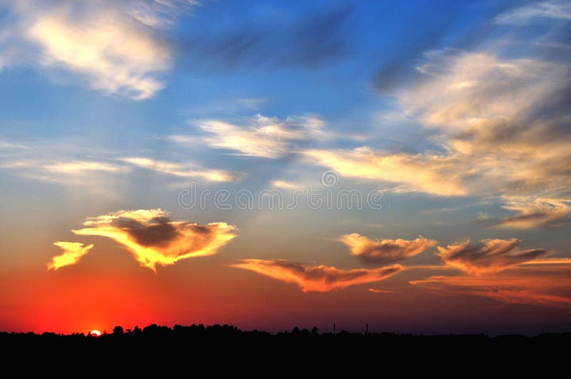Summer Sunset Over the Field. Stock Image - Image of orange, blue ...