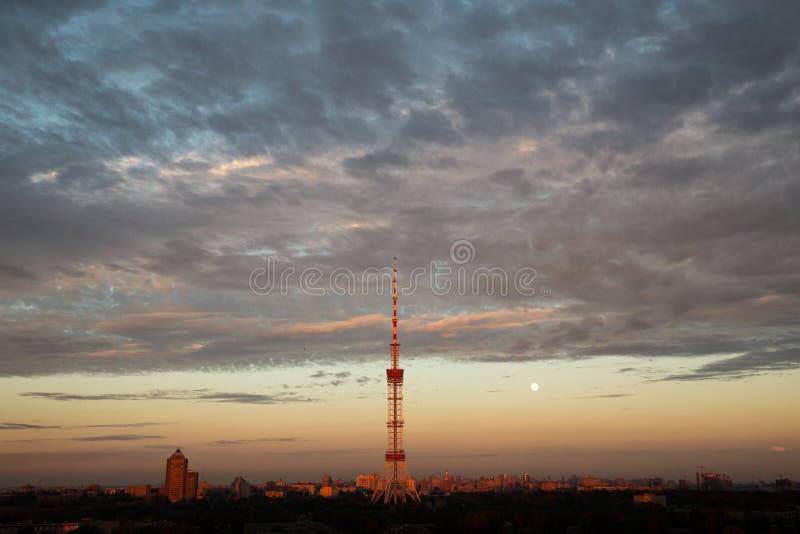 Summer sunset over kiev stock image. Image of moon, sunset - 57391209