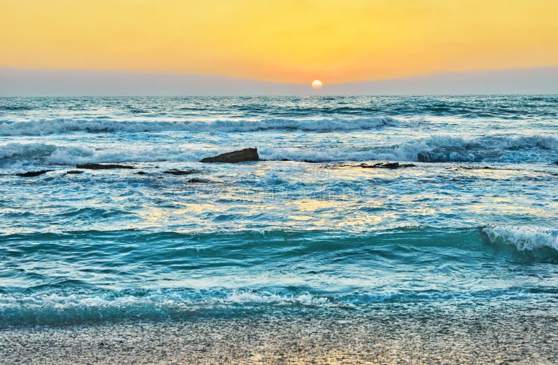 Summer Sunset Over the Mediterranean Sea in Israel Stock Photo - Image ...