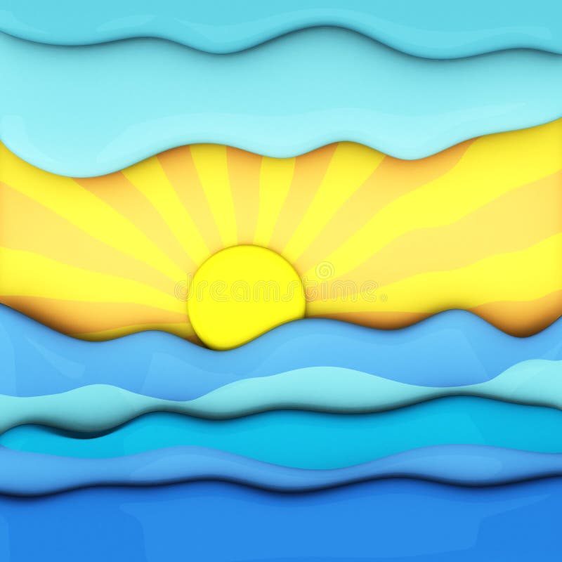 Summer Sunset Over Sea, Abstract 3d Stock Illustration - Illustration ...