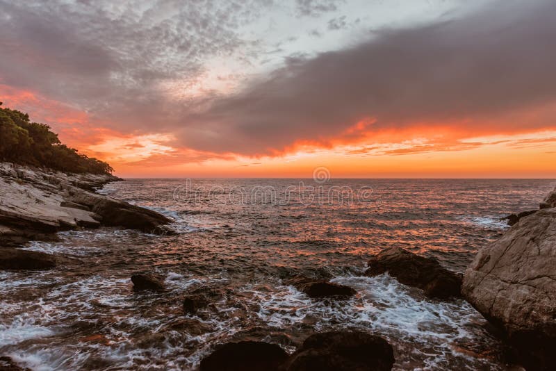 Summer sunset over sea stock photo. Image of peaceful - 94259526