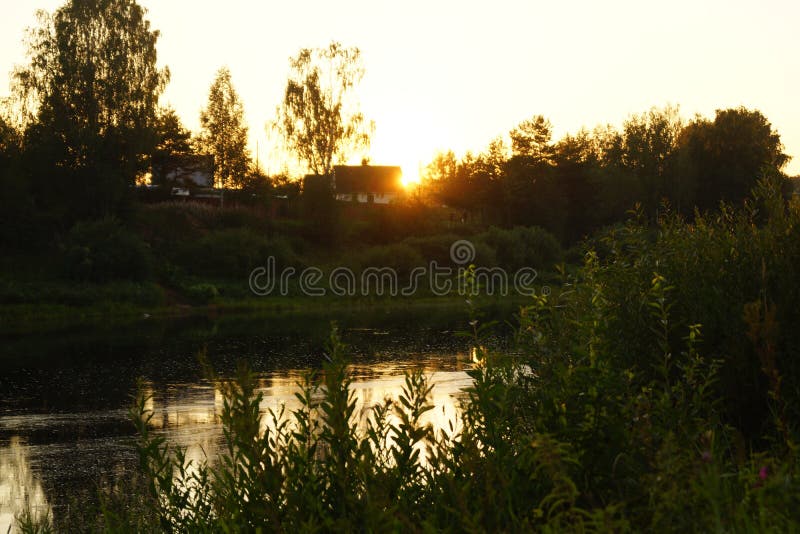 Summer Sunset on the River in Complete Silence Stock Image - Image of ...