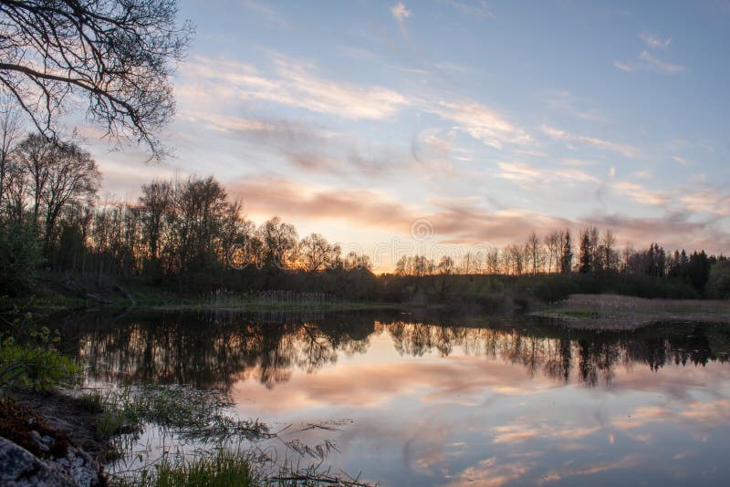Summer Sunset on the River. Reflections in the Water. Stock Photo ...