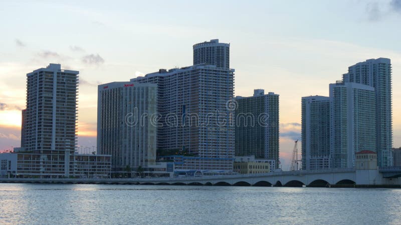Summer Sunset Sky Miami Downtown Bridge Pier View 4k Usa Stock Video ...