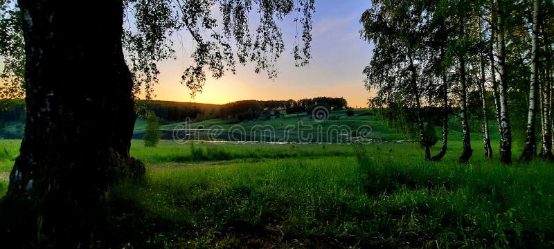 Summer. Sunset. Sunset Towards the Forest. the Sun is Hiding in the ...