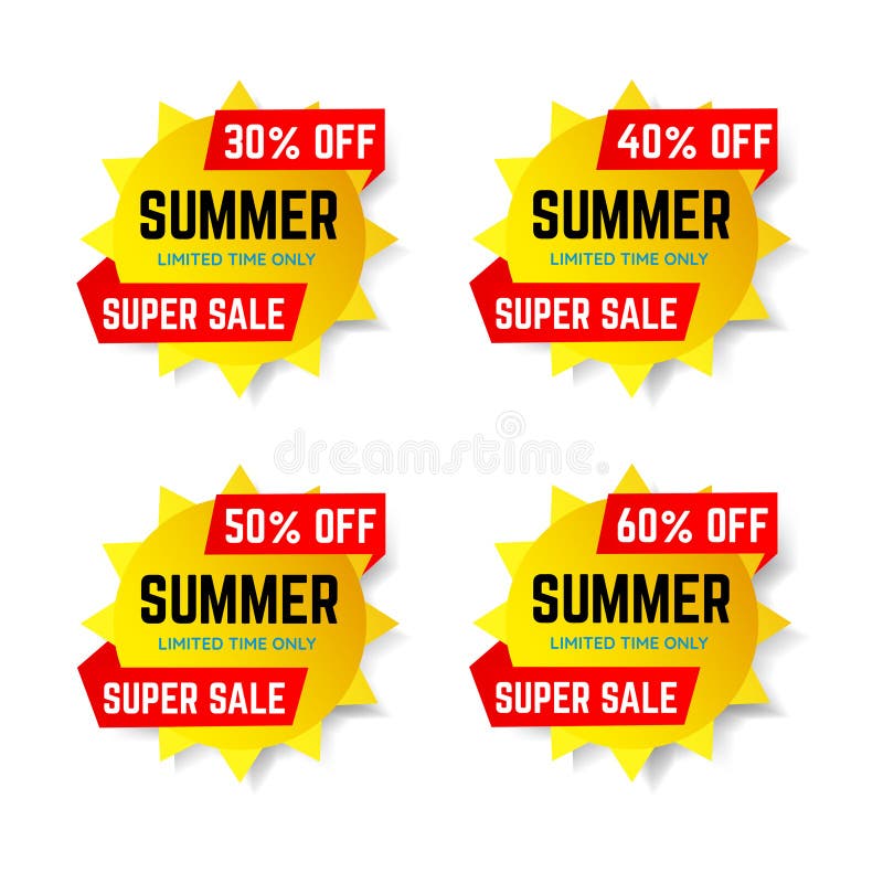 Summer Super Sale Labels. Sale 30 , 40 , 50 , 60 Off Discount Stock ...