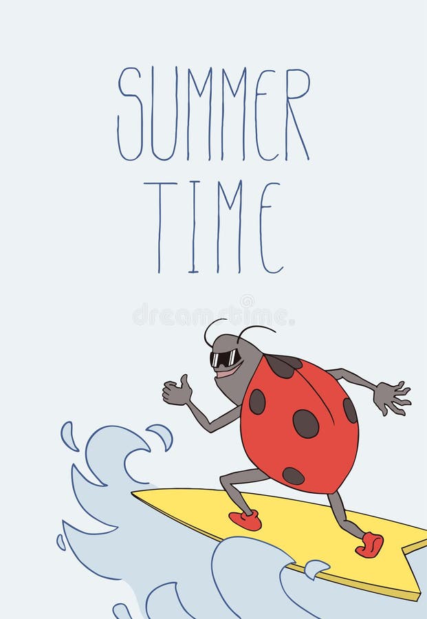 Summer Surfing Funny Hand Drawing Stock Vector - Illustration of insect ...