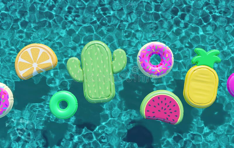 Summer Swimming Pool Full of Fun Pool Floats. Overhead View Stock ...
