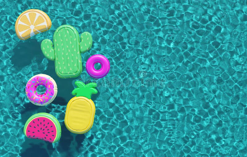 Summer Swimming Pool Full of Fun Pool Floats. Overhead View Stock ...