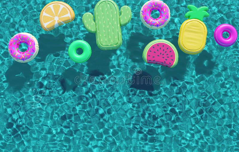 Summer Swimming Pool Full of Fun Pool Floats. Overhead View Stock ...