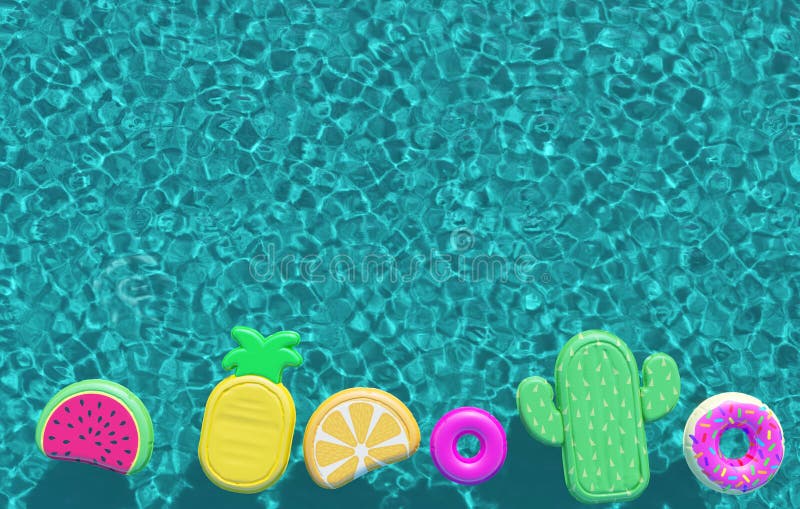 Summer Swimming Pool Full of Fun Pool Floats. Overhead View Stock ...
