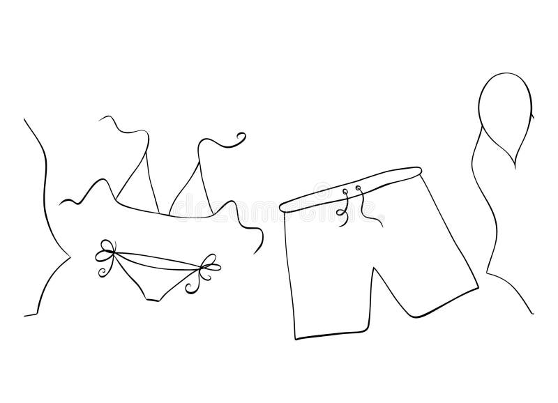 Summer Swimsuit Seamless Horizontal Border. Vector Graphic Line Ink ...