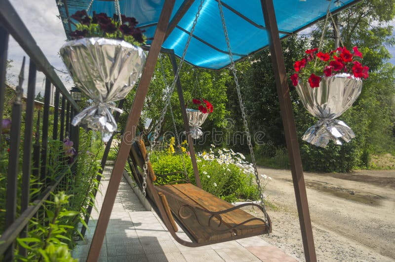 Summer Swing Decorated with Flowers Stock Image - Image of love ...