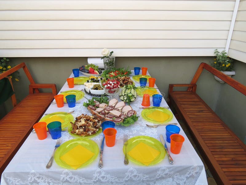 Summer table stock image. Image of wooden, meal, bench - 26167635