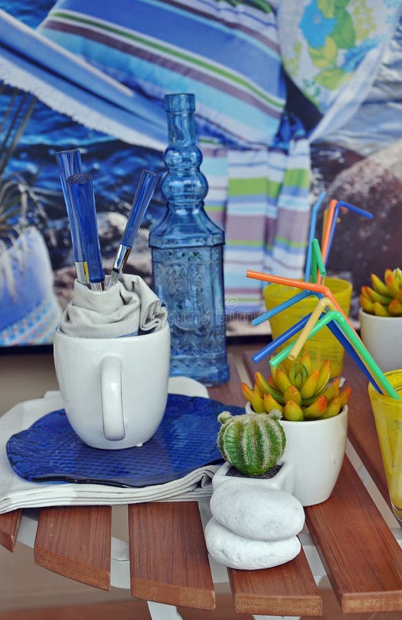Summer table decor stock photo. Image of nautical, party - 44854700
