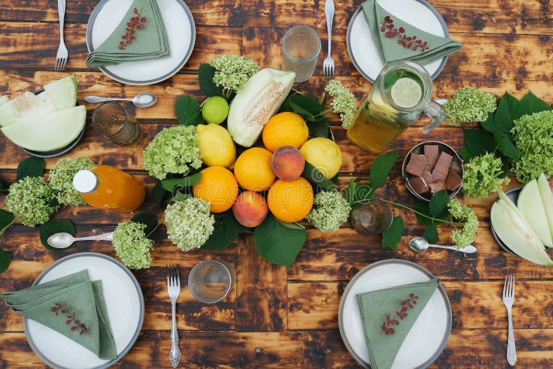 Summer Table Set. Dining Table Top View. Stock Photo - Image of ...