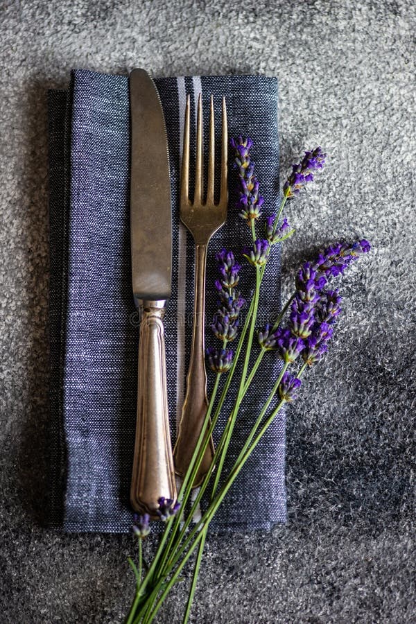 Summer Table Setting with Lavender Flowers Stock Photo - Image of ...