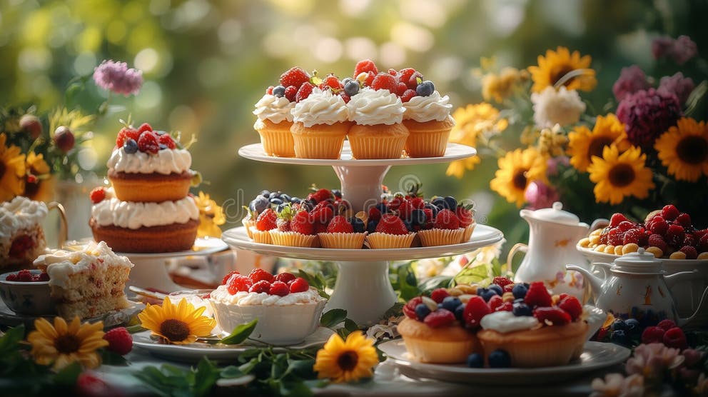 Summer Tea Party. Summer Tea Party with Cakes Based on a Certain Theme ...