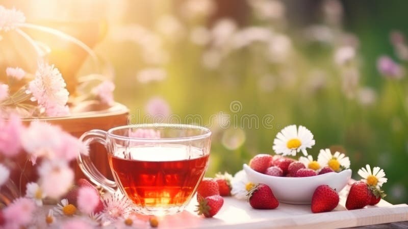 Summer Tea with Raspberry. Illustration AI Generative Stock ...