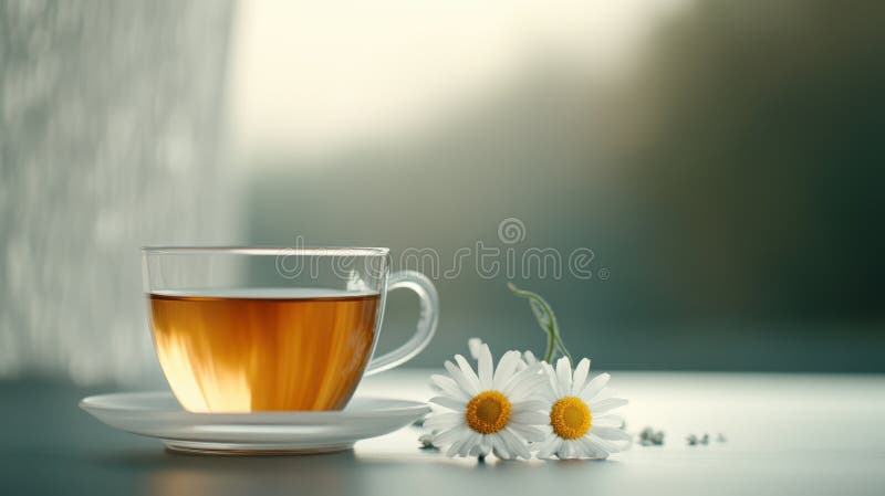 Summer Tea Setting, Relaxing with Chamomile Tea, Fresh Flowers, and ...