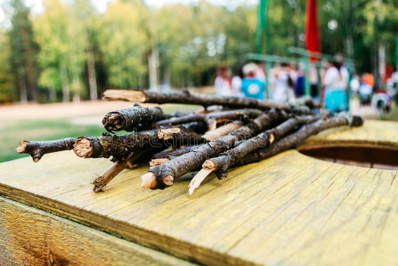 Summer Team Building Tools in the Forest Stock Image - Image of game ...