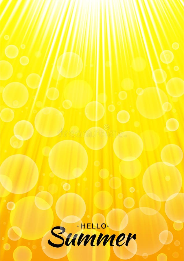 Summer Template Vector Yellow Glow Background with Sun Rays and Bubbles ...