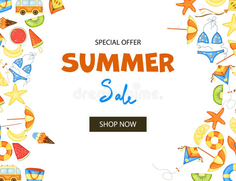 Summer Template for Your Text. Cartoon Style. Vector Frame. Stock ...