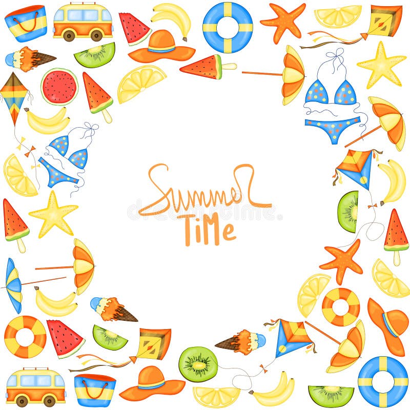 Summer Template for Your Text. Cartoon Style. Vector Frame. Stock ...