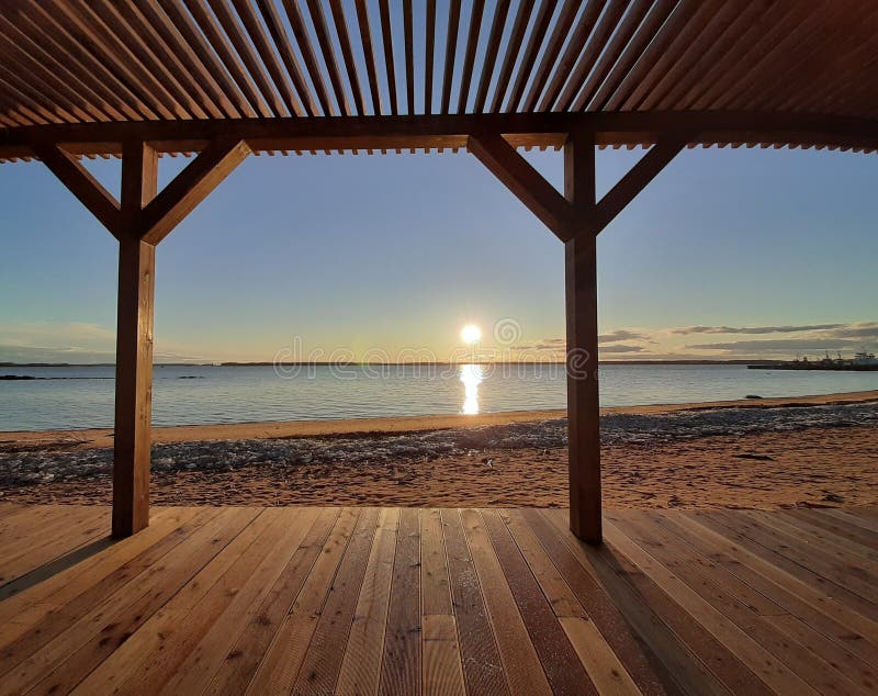 Summer Terrace on the Beach at Sunset Stock Photo - Image of sunset ...