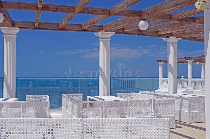 Summer Terrace Cafe on Beach of Ocean Stock Photo - Image of tour ...