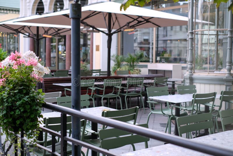 Summer Terrace of the Restaurant on a Clear Day. Table Near the ...