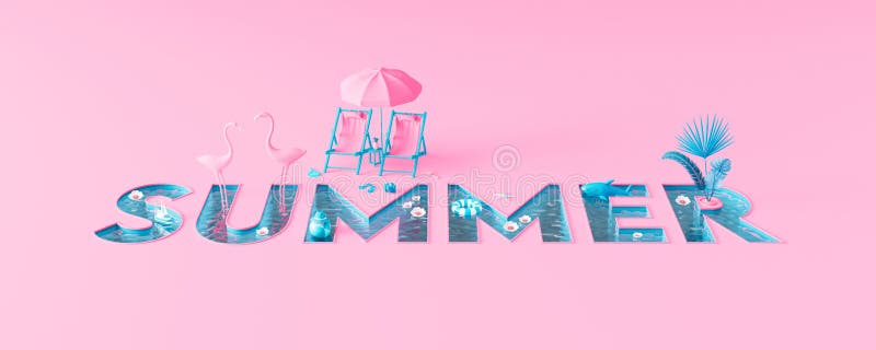 Summer Text with Beach Accessories on White Background. Creative ...