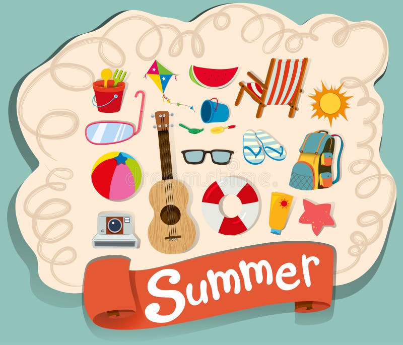 Summer Theme with Beach Objects Stock Vector - Illustration of chair ...