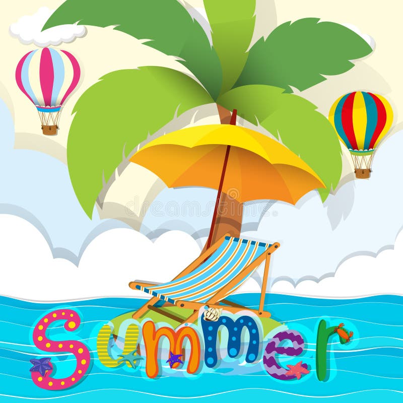 Summer Theme with Island in the Ocean Stock Vector - Illustration of ...
