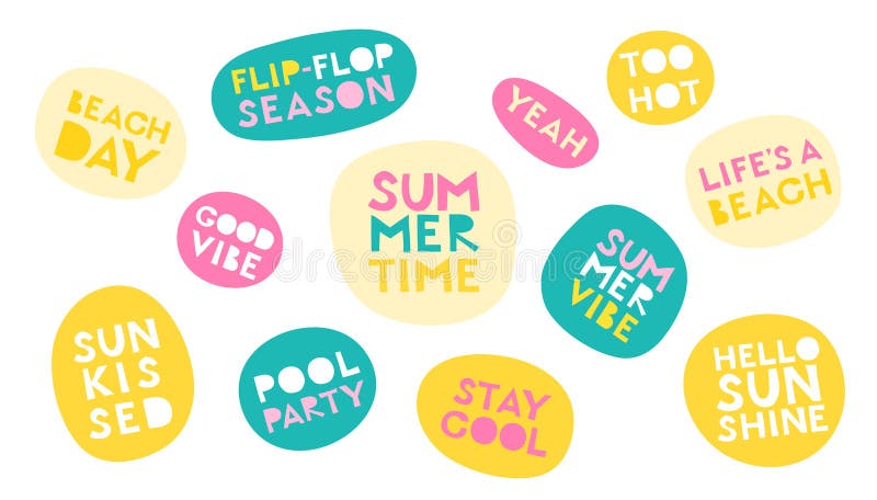Summer Theme Quotes Sticker Set. Bright Summer Hand Lettering Bubble ...