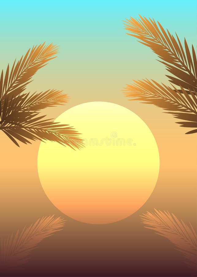 Summer Themed Banner with Sunset and Palm Tree Leaves Stock Vector ...