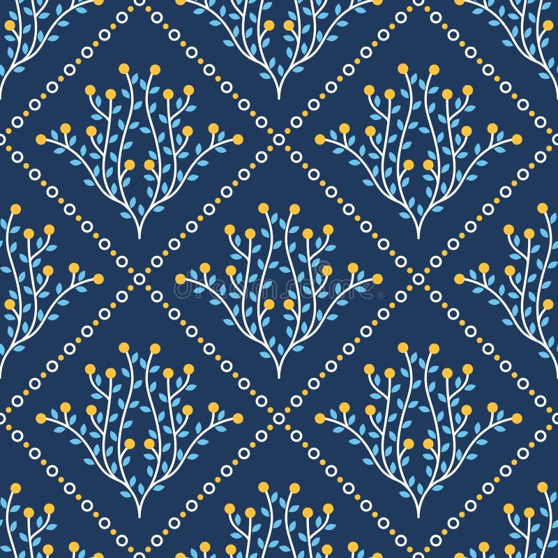 Summer Themed Blue Botanical Pattern Stock Vector - Illustration of ...