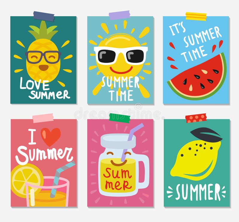 Summer themed posters stock vector. Illustration of happy - 116957411