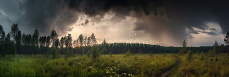Summer Thunderstorm Over the Forest , Concept of Natural Forces ...