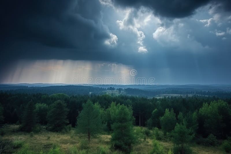 Summer Thunderstorm Over the Forest , Concept of Natural Forces ...